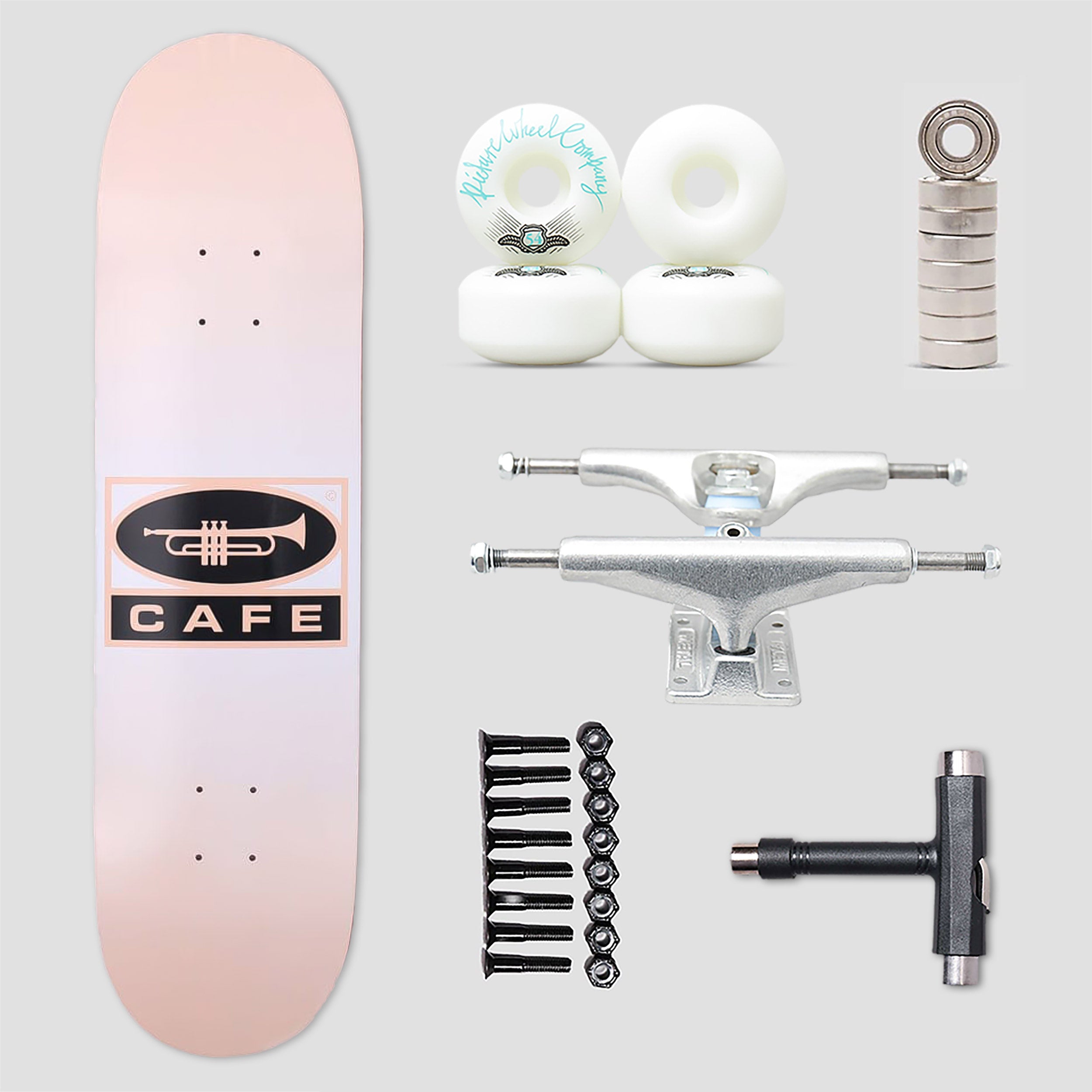 Skateboard Cafe 8.5 Trumpet Logo Peach / White Fade Skateboard Complet ...