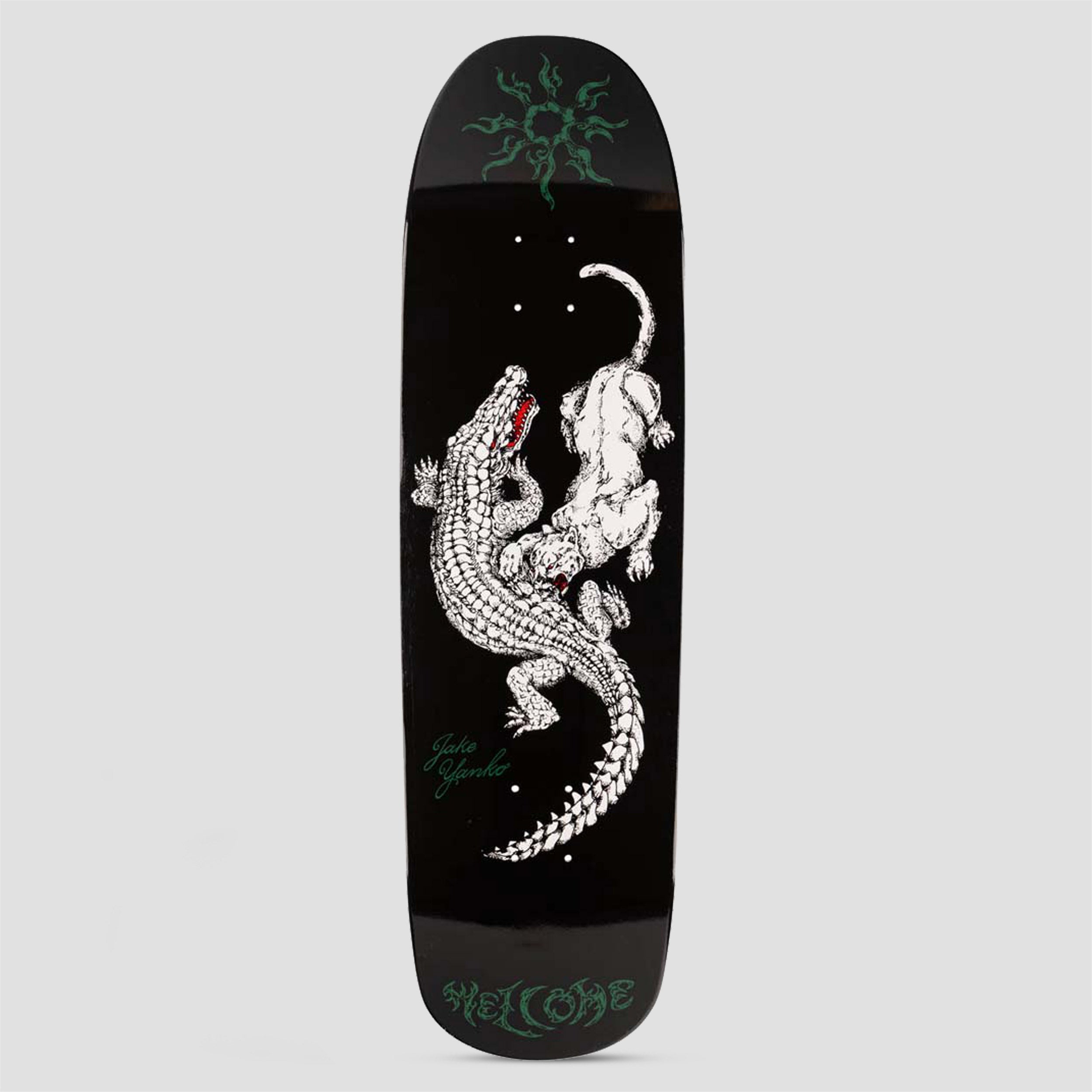 Welcome 9.0 Jake Yanko Swamp Fight on Panther Shape Skateboard Deck Bl ...