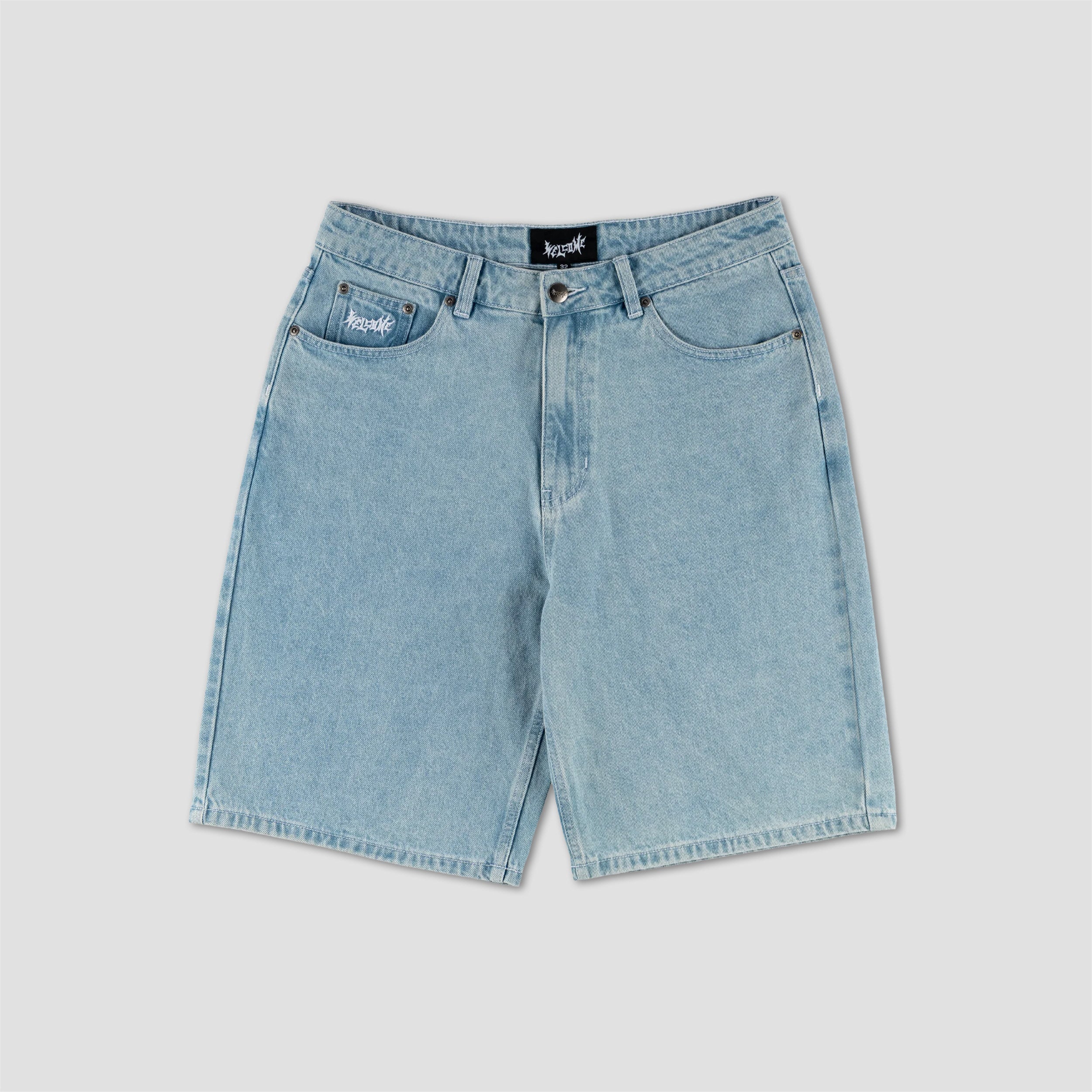 Welcome Linger Baggy Denim Short Washed Blue – Slam City Skates